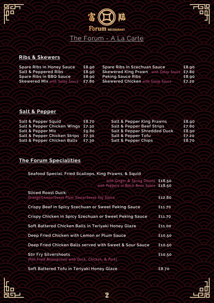 Menu | The Forum Restaurant, Congleton